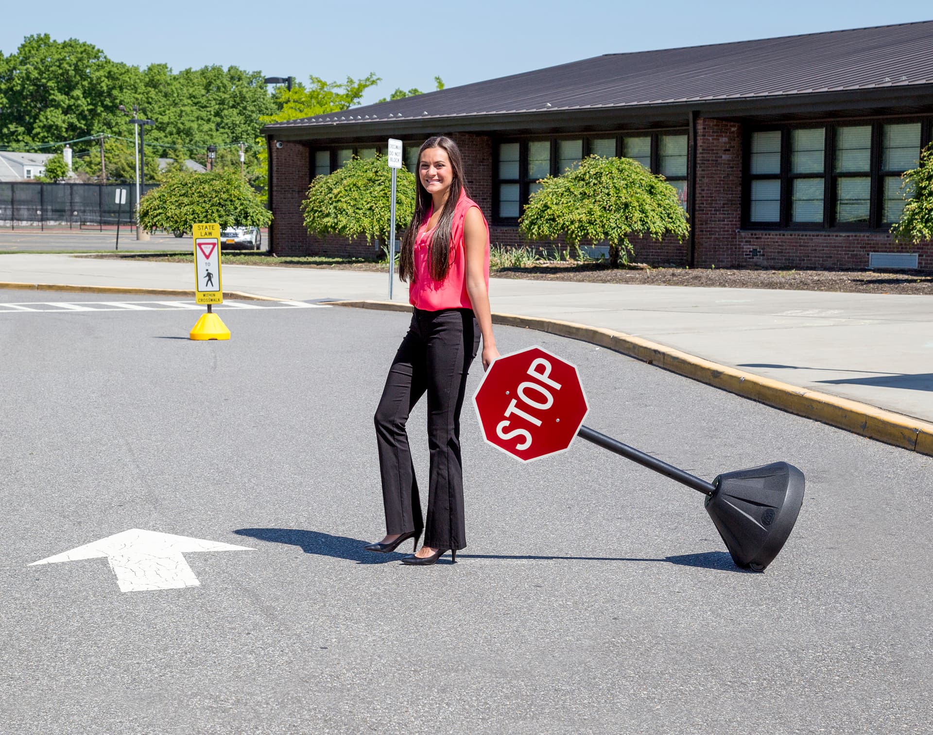Small Stop Sign | Black Base with Pole | Displays2Go