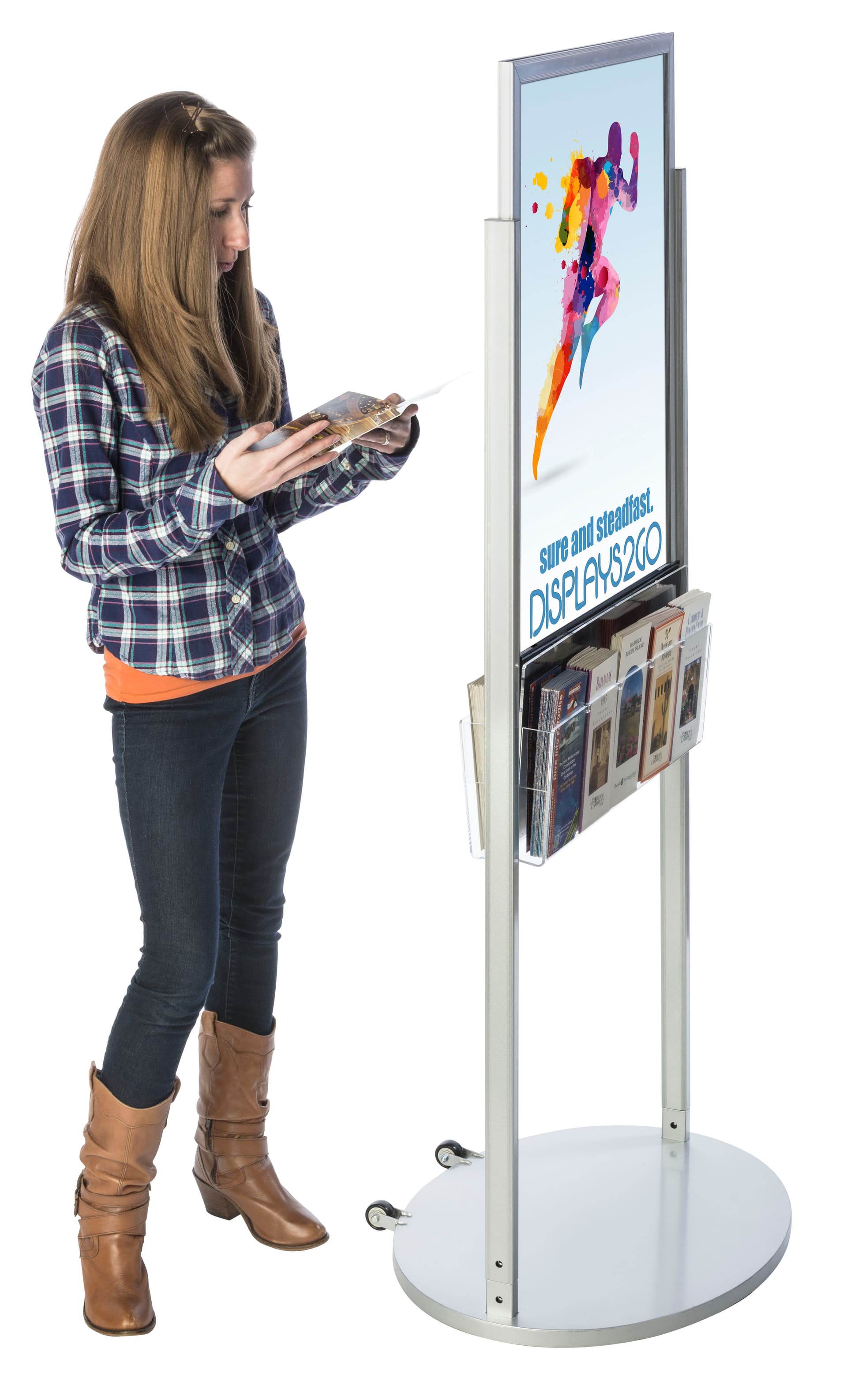 Silver 22 X 28 Mobile Poster Stand with 10 Information Pockets ...