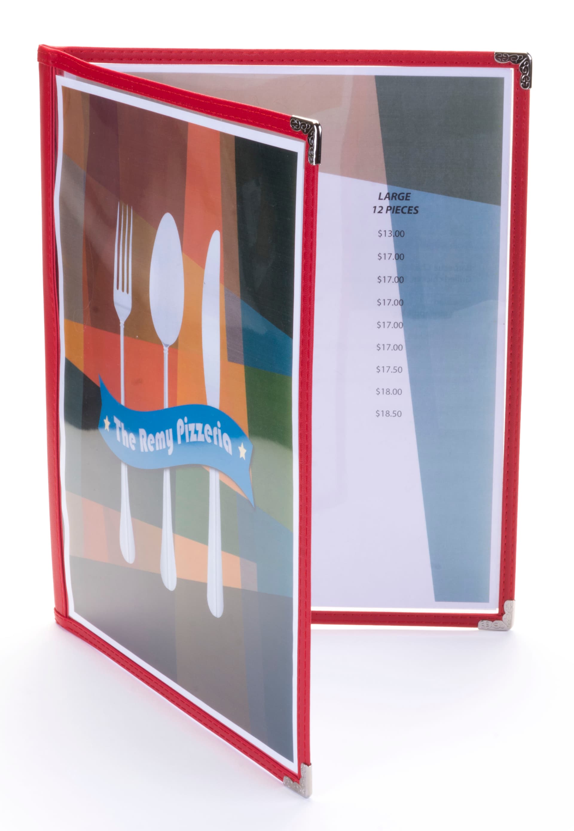 Red 8.5” x 11” (2) Panel Menu Covers | 4 View Cuisine Folder | Displays2Go