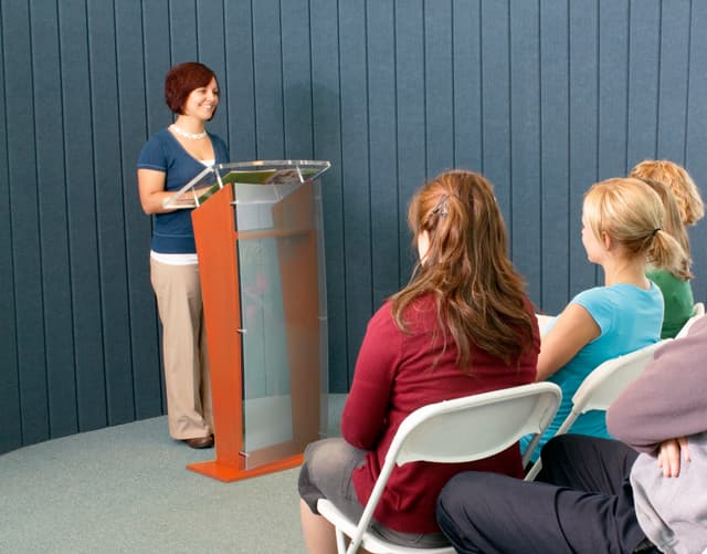 Maple Wood Public Speaking Stand | 1 Interior Shelf | Displays2Go