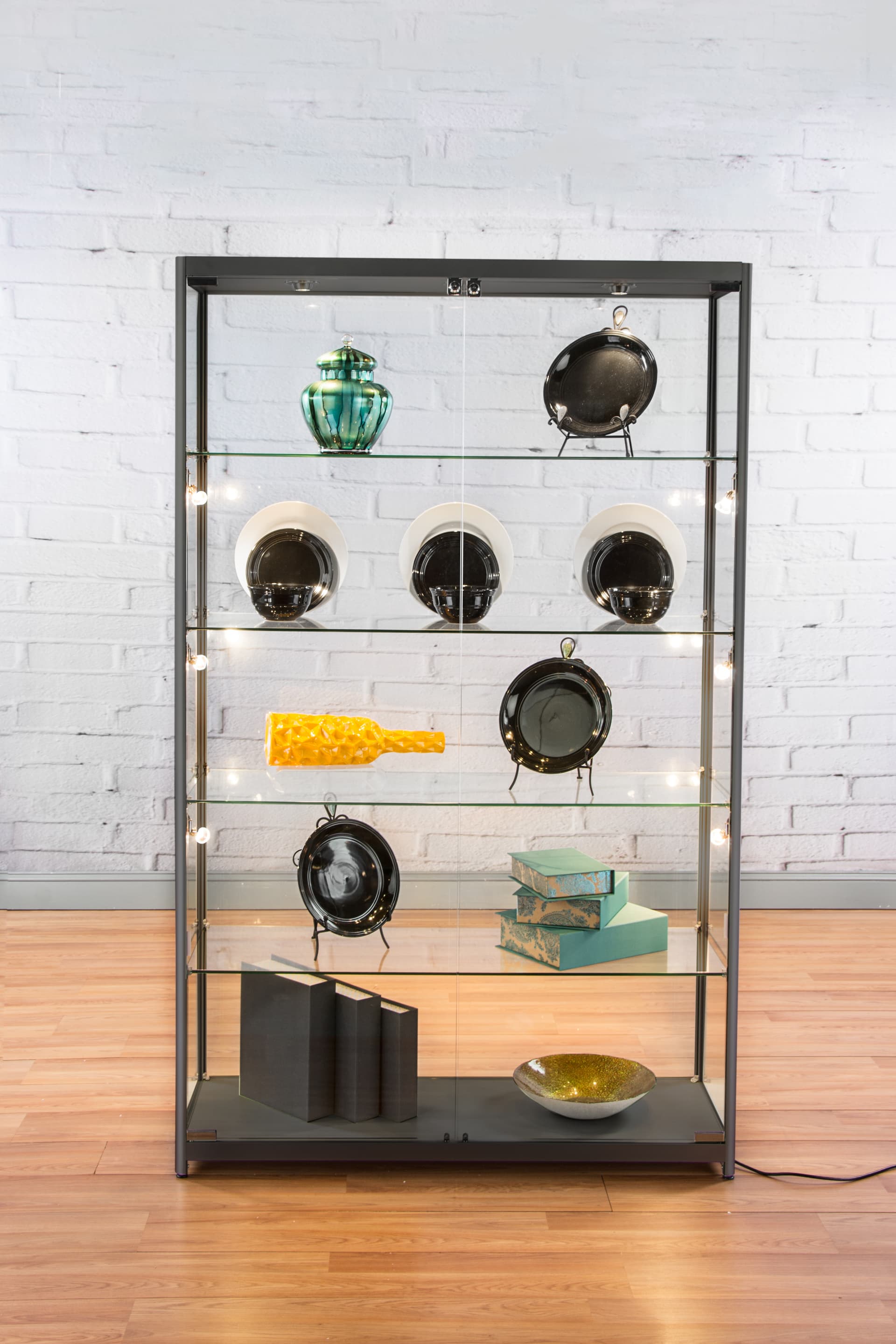 Full View Lighted Black Showcase | (9) Halogen Lights | Displays2Go