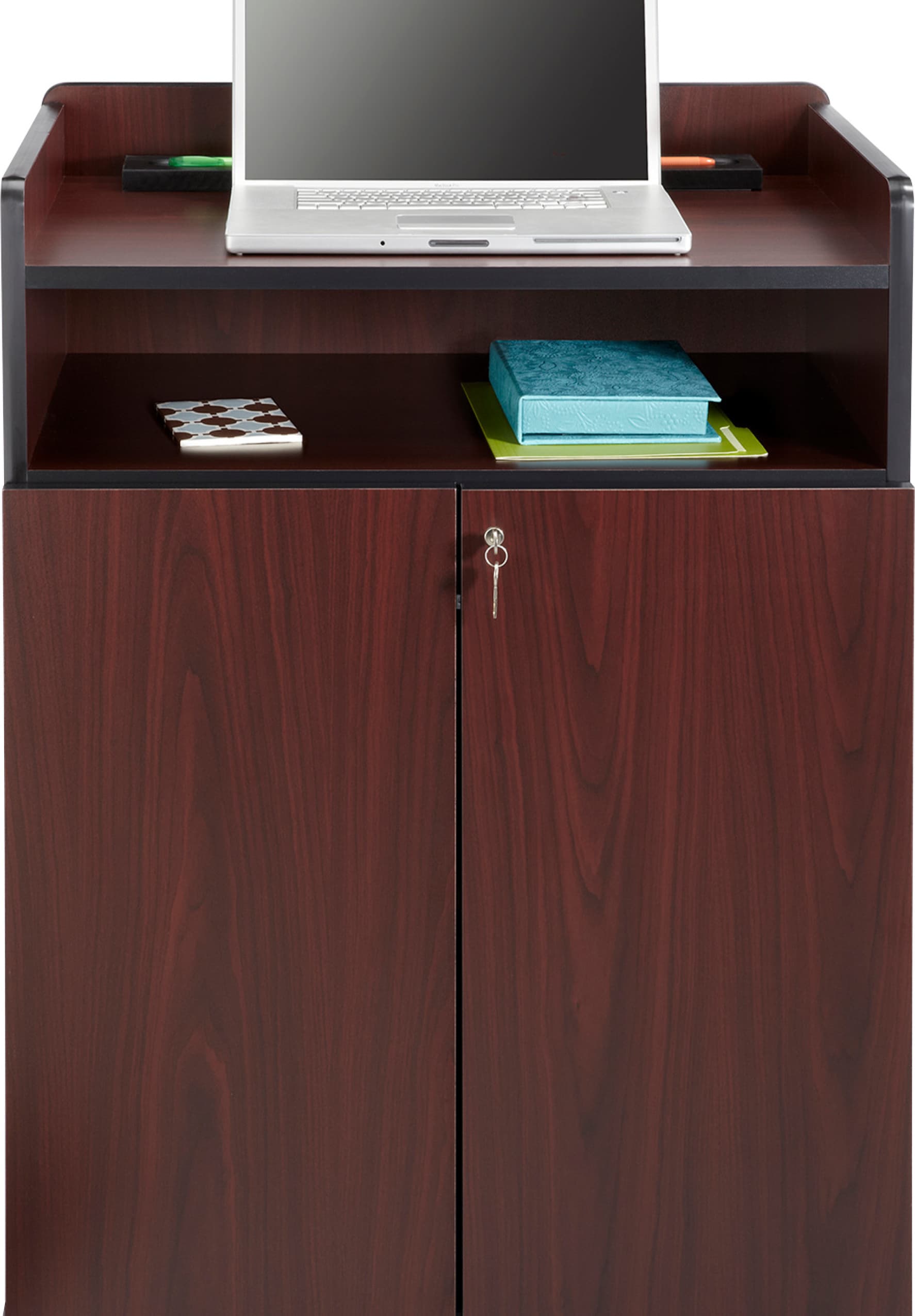 Mahogany Mobile Presentation Stand | Security Cabinet Base | Displays2Go