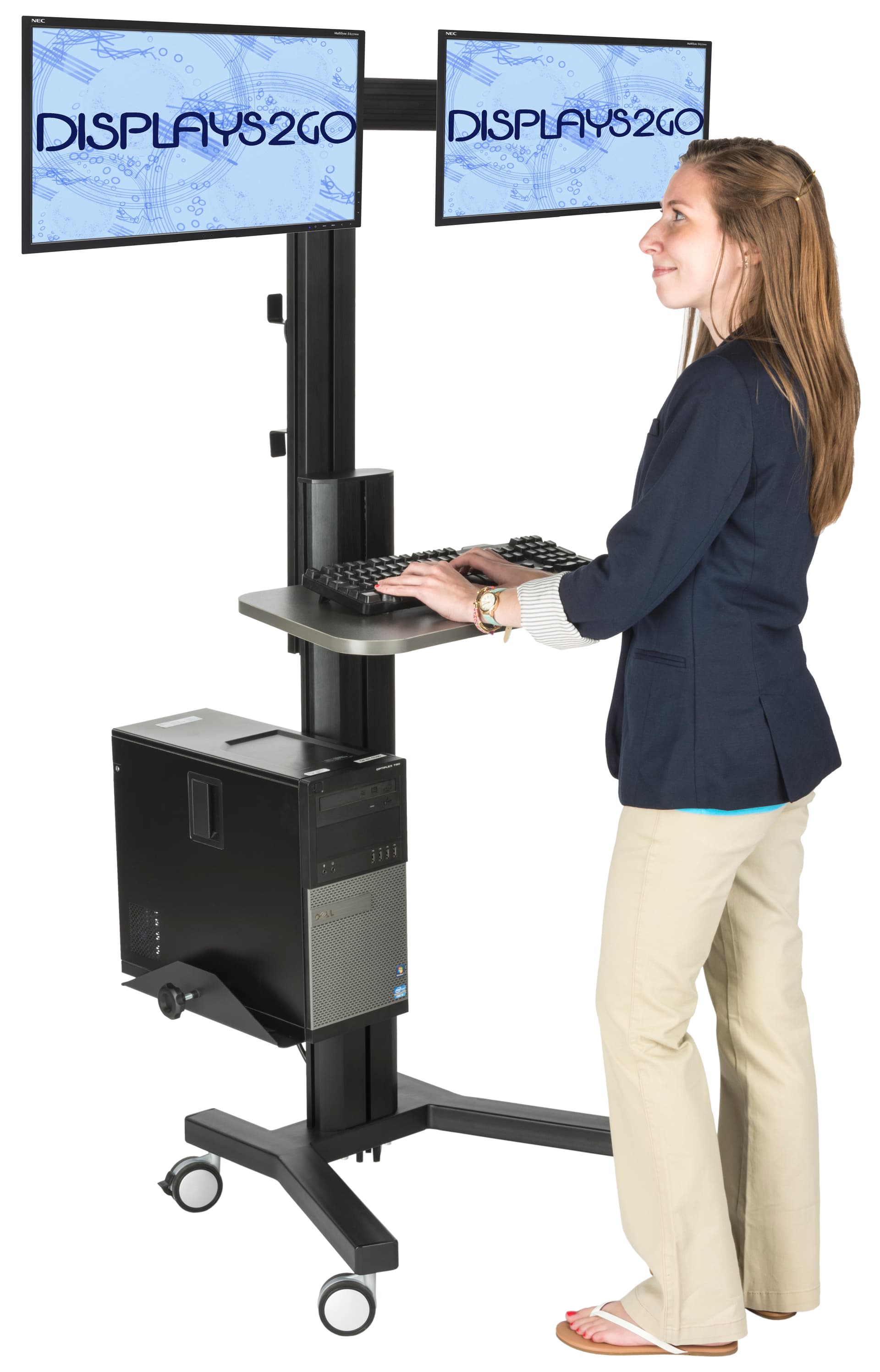 Dual Monitor Sit Stand Cart | Rotating & Tilting Brackets | Displays2Go