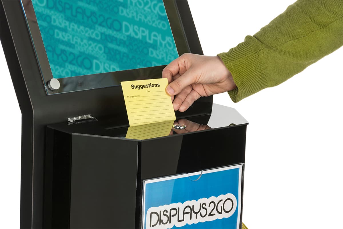 Black Sign Stand with Charity Box | Locking Lid | Displays2Go