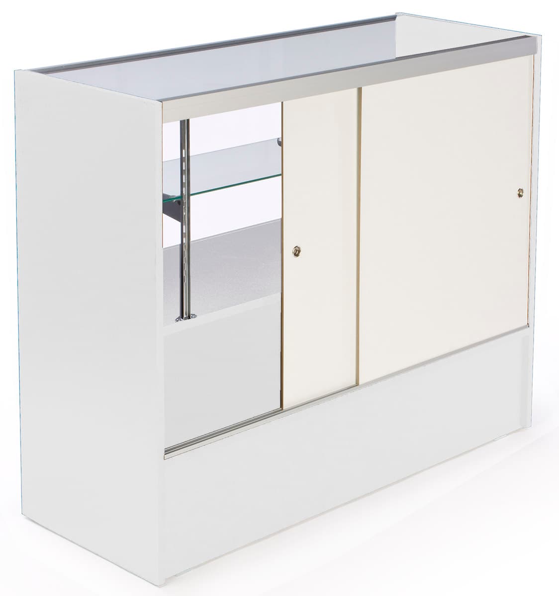 4' White Display Case | Sliding Doors on Back Side | Displays2Go