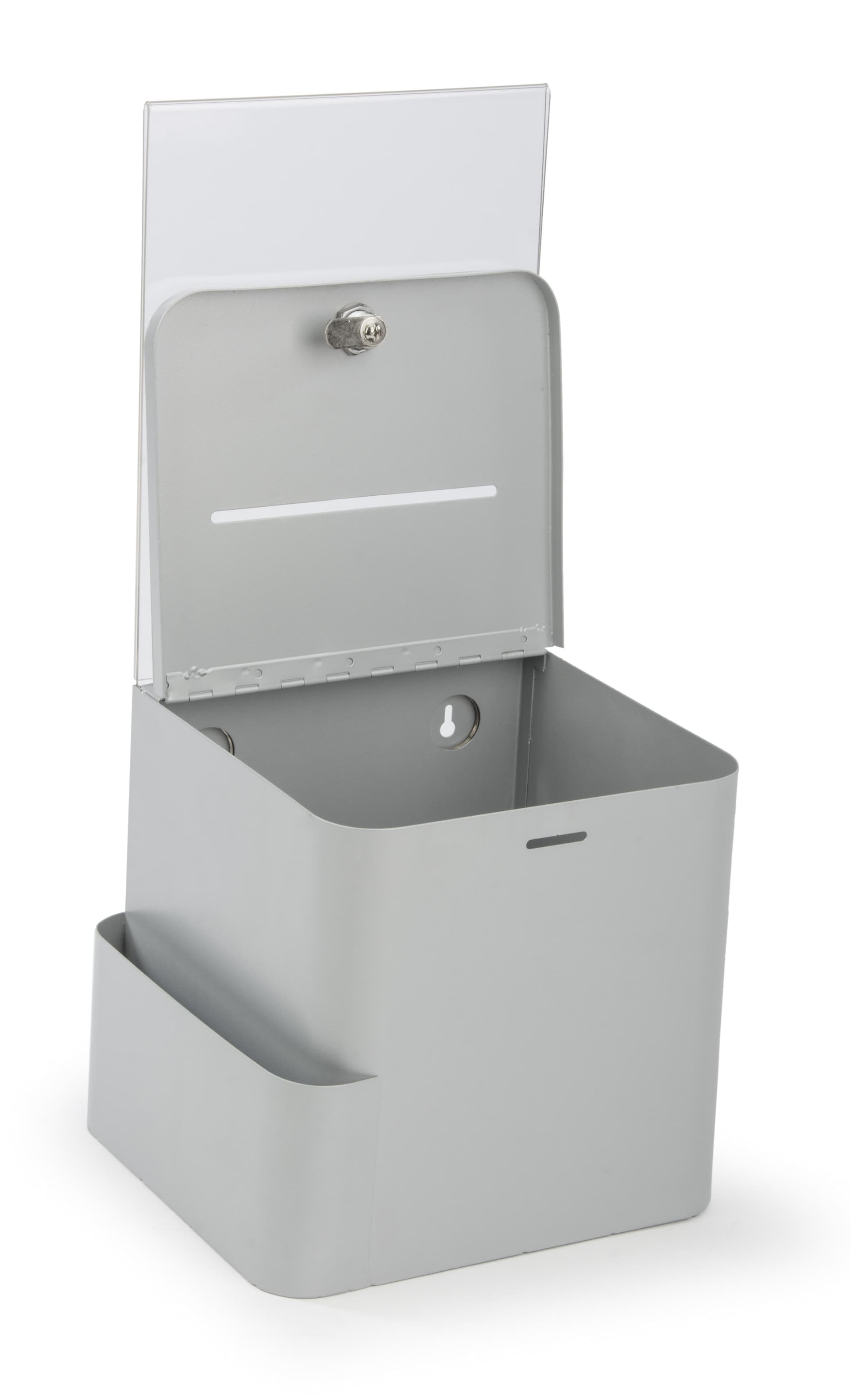 Silver Ballot Box with Sign Holder | Square Design | Displays2Go