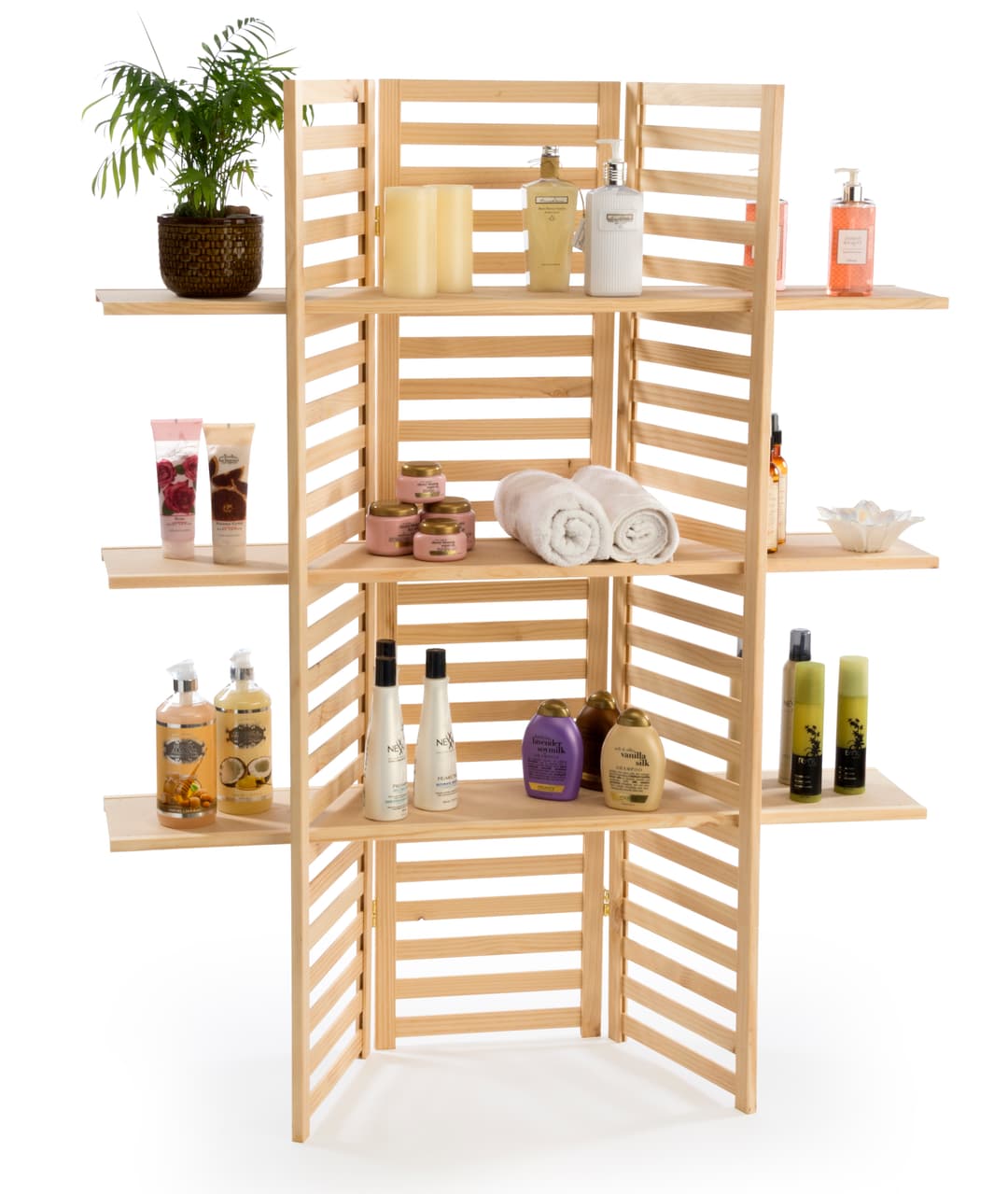 Wooden Display Rack | 3-Tier Folding Panels in Natural Pine | Displays2Go