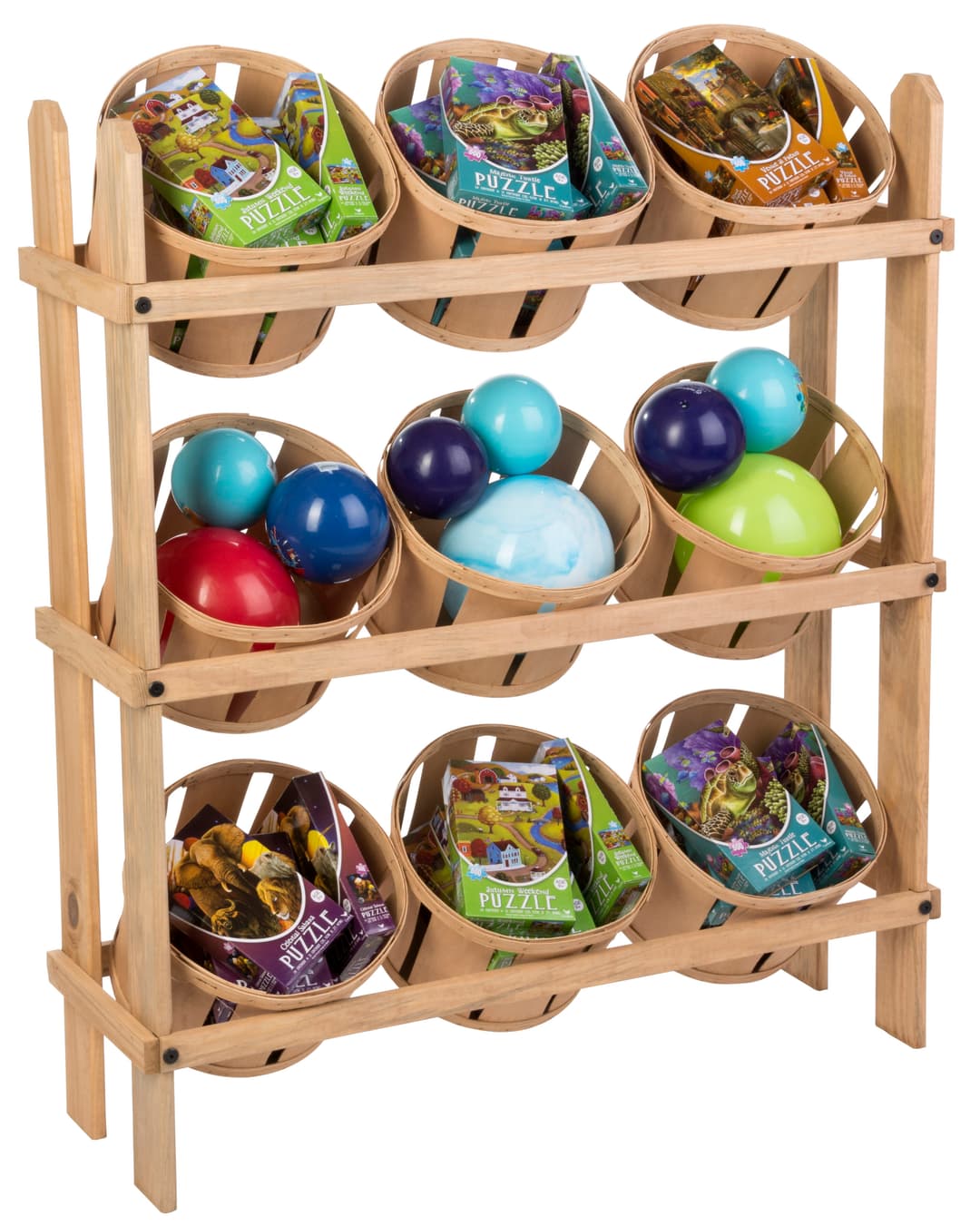 Bushel Basket Stand | Natural Finish Frame/Bins | Displays2Go