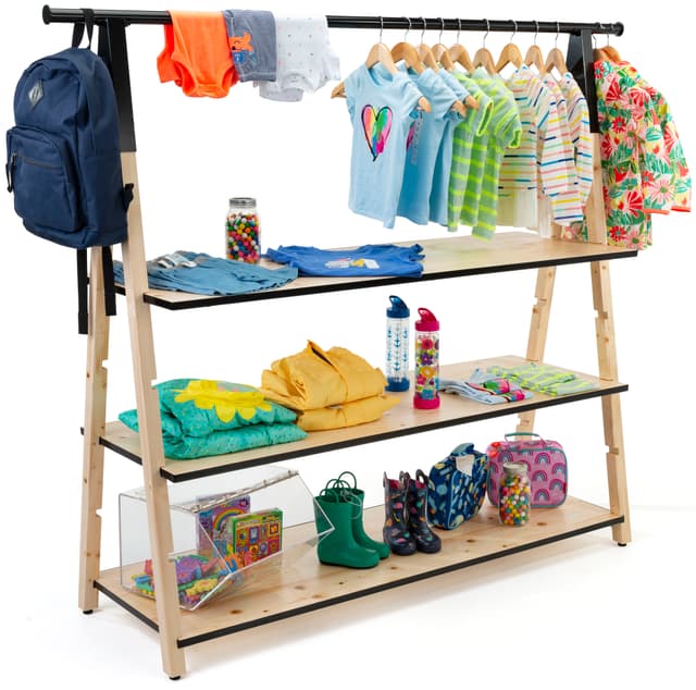 Wooden A Frame Clothing Rack with Base Shelves | Adjustable Tiers ...