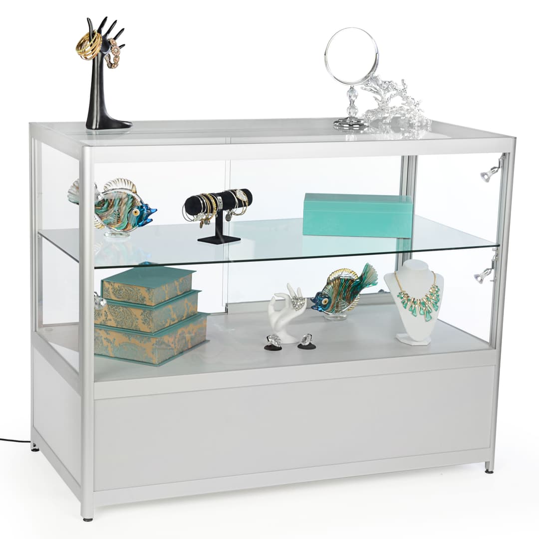 LED Store Display Counter | Silver Aluminum Framing | Displays2Go