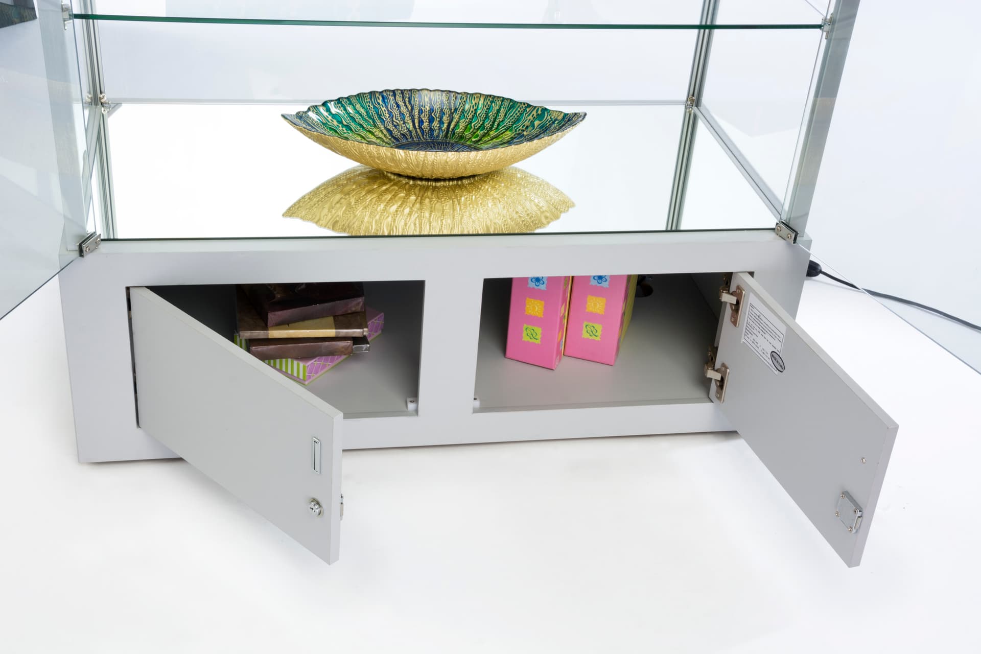 Silver Display Case with Mirrored Bottom | Base Storage | Displays2Go