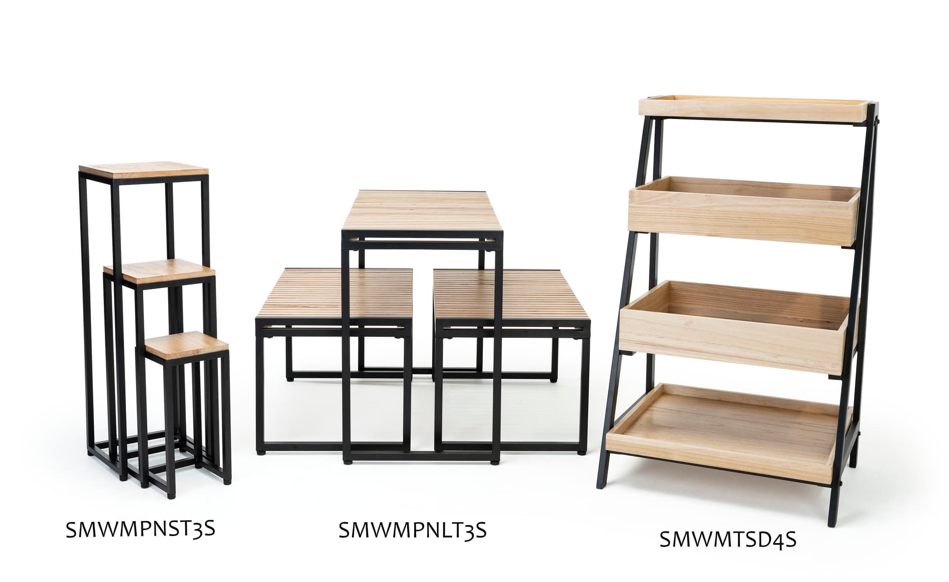 Large Nesting Tables | Set of 3 Slatted Natural Wood Finish | Displays2Go