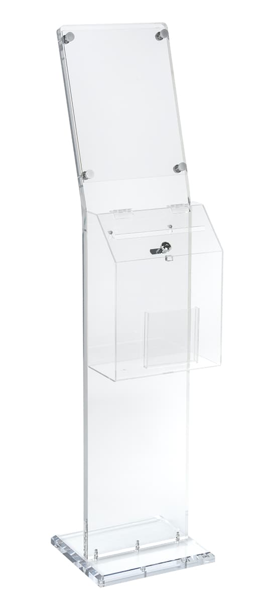 Clear Charity Collection Box | Locking Hinged Top | Displays2Go
