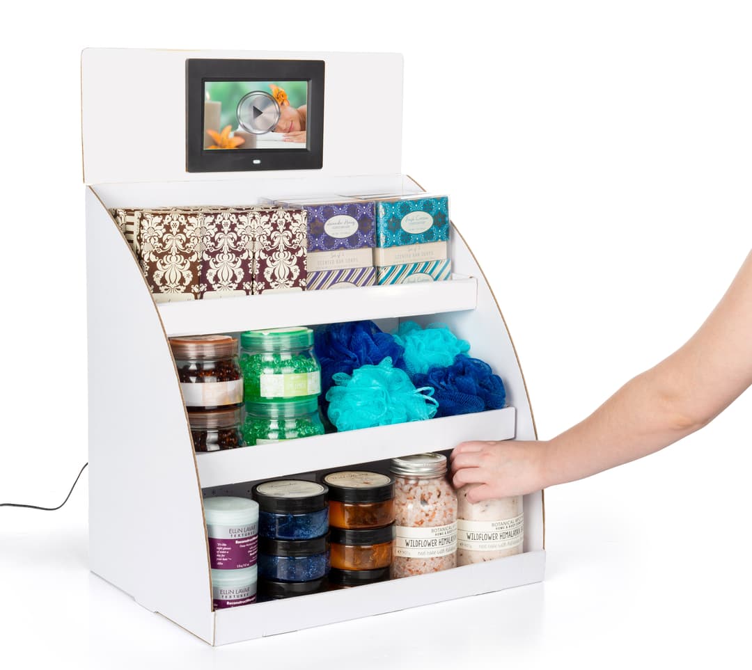 Digital Cardboard Tiered Counter Display Stand | 7” Screen | Displays2Go