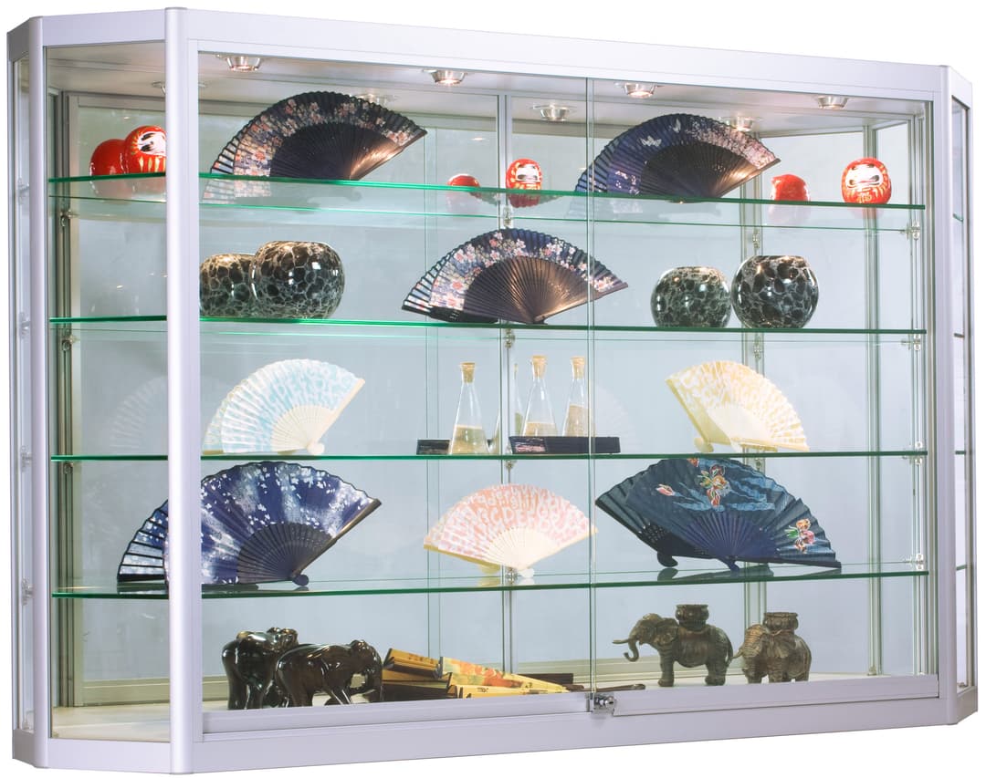 Wall Showcase Cabinet with LED Lights | Angled Front Design | Displays2Go